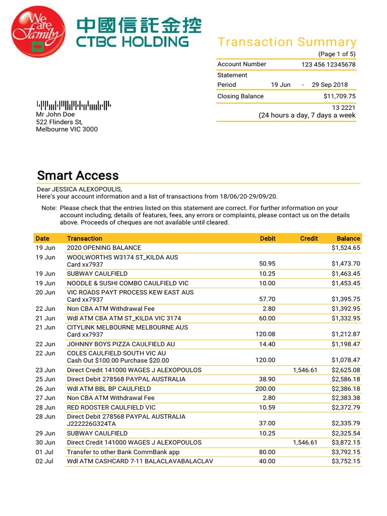 Commonwealth Bank Statement | PDF | Debit Card | Credit Card