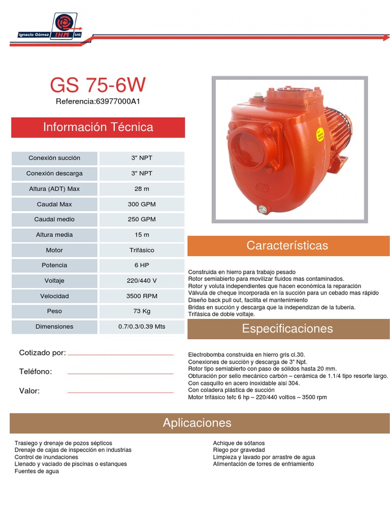 FICHA TECNICA BOMBA CENTRIFUGA | PDF | Ingeniería mecánica