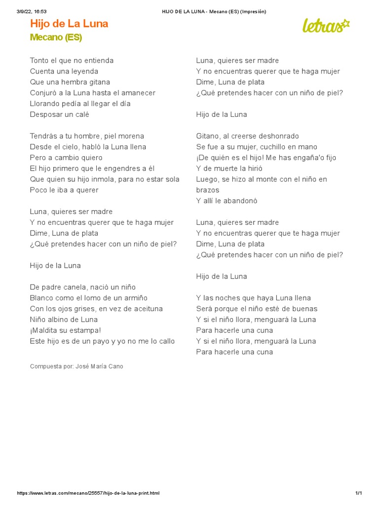 Hijo de La Luna - Letra | PDF