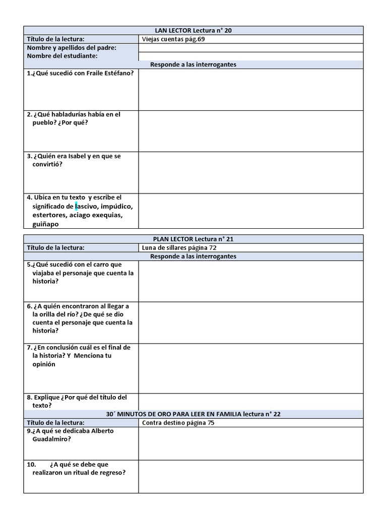 Ficha de Actividad Del Plan Lector | PDF