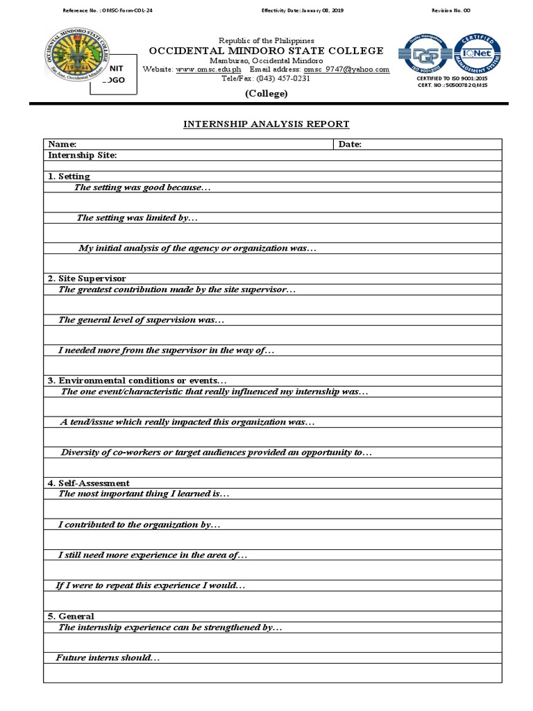 OMSC Form COL 24 Internship Analysis Report | PDF