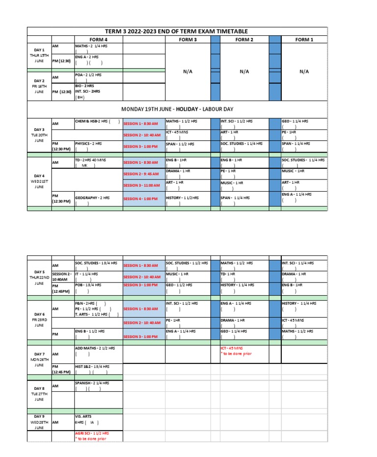 Term 3 2022-23 Eot Time Table | PDF