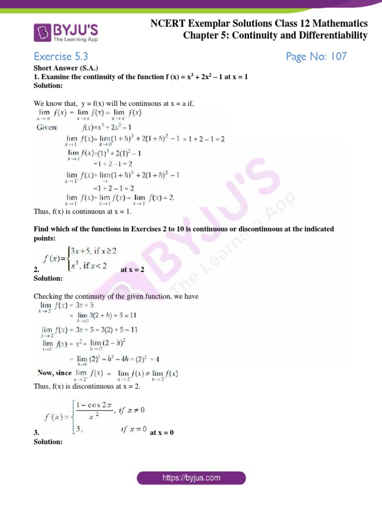 ncert-exemplar-jan2021-solutions-class-12-maths-chapter-5 | PDF | Continuous Function | Function ...