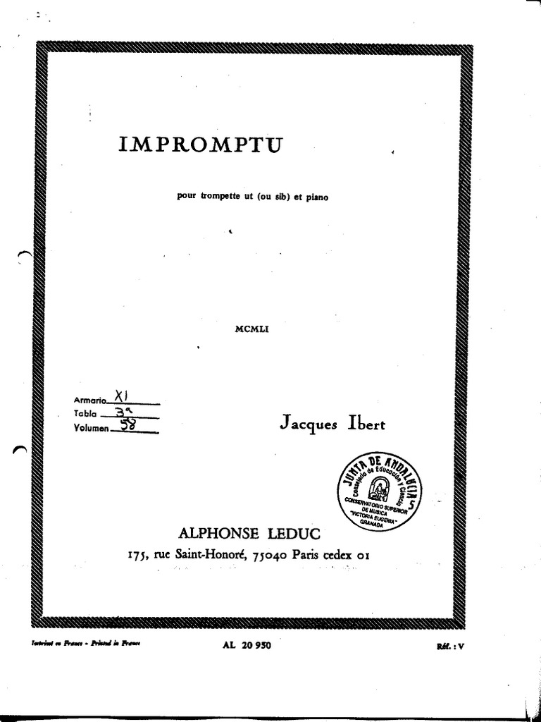 Jacques Ibert-Impromptu (TP Sib - Do - Piano) | PDF