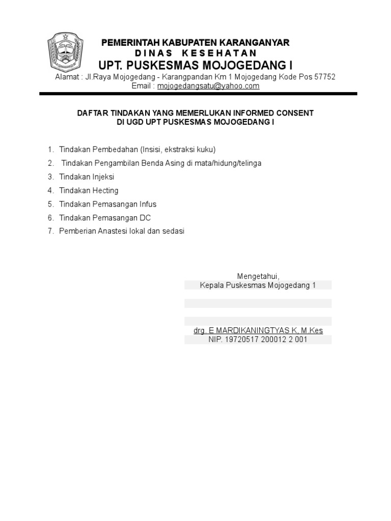 Tindakan Informed Consent di Puskesmas | PDF