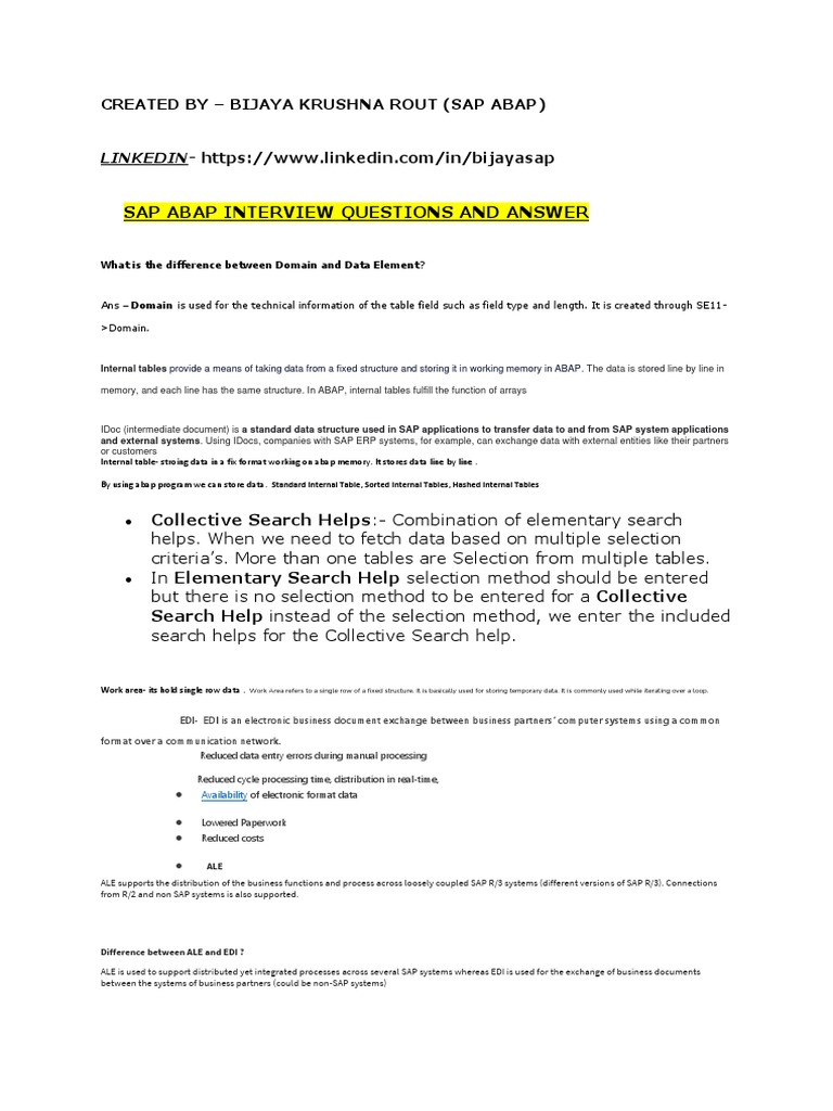 Sap Abap Interview Questions and Answer | PDF | Databases | Electronic Data Interchange