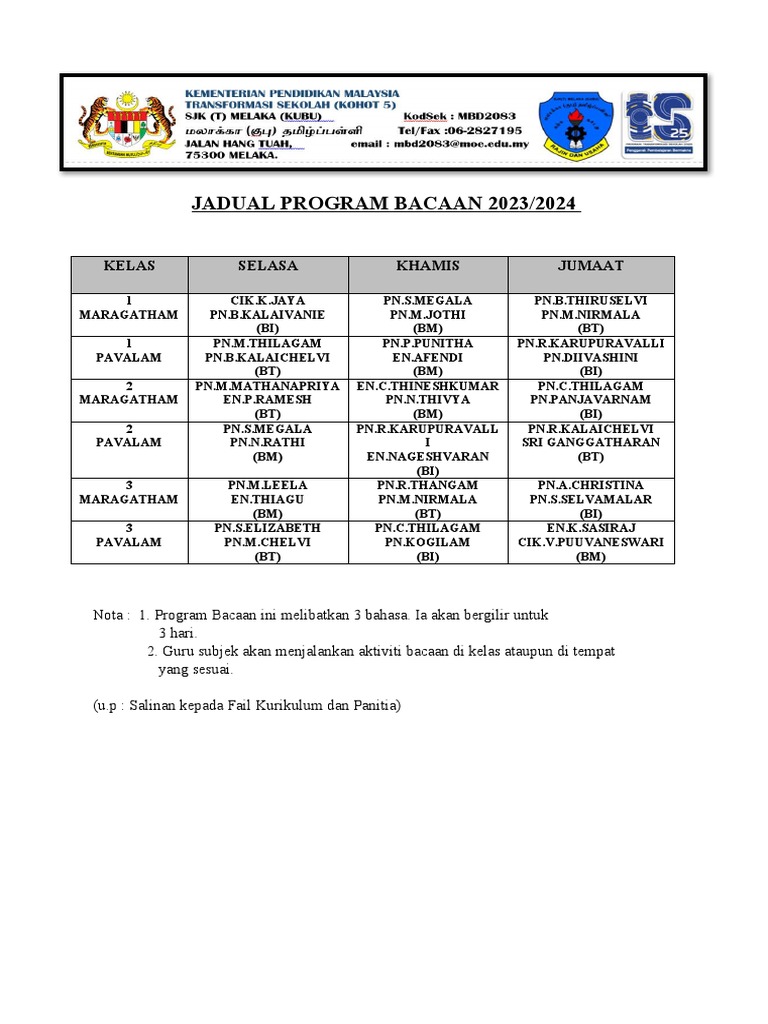 Jadual Program Bacaan 2023 | PDF