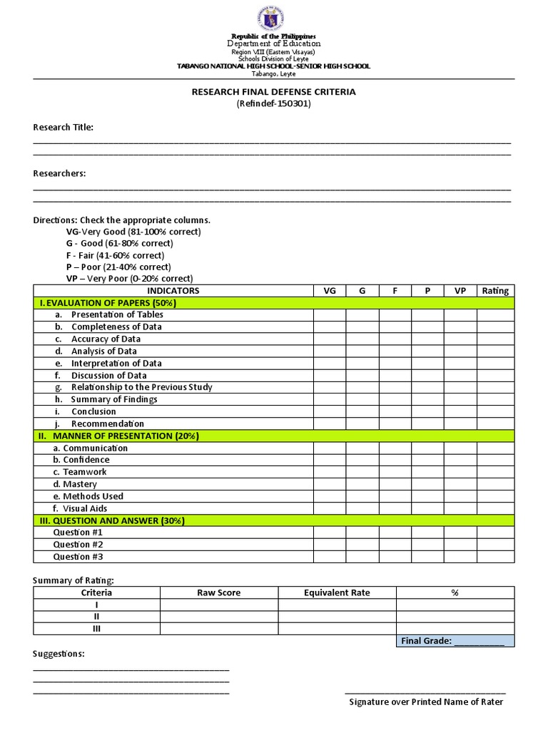 Final Defense Criteria | PDF | Data | Science