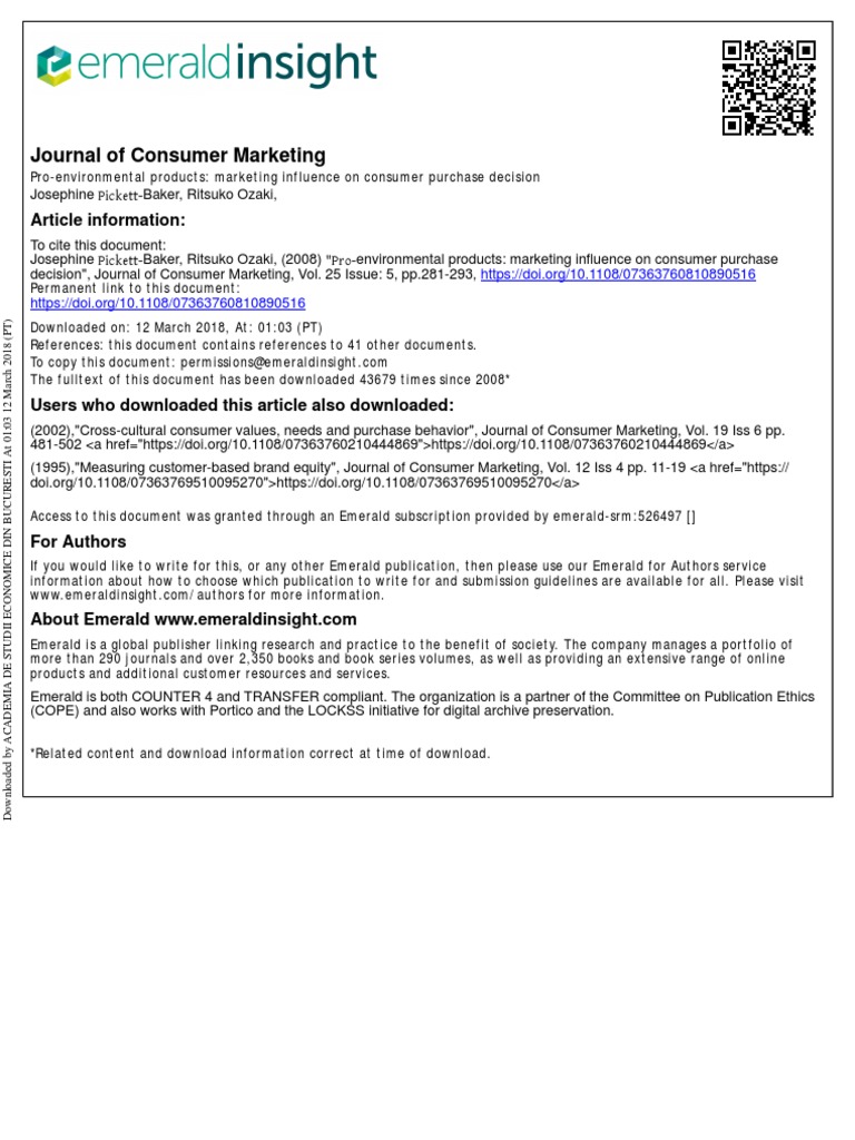 Journal of Consumer Marketing: Article Information | PDF | Behavior ...
