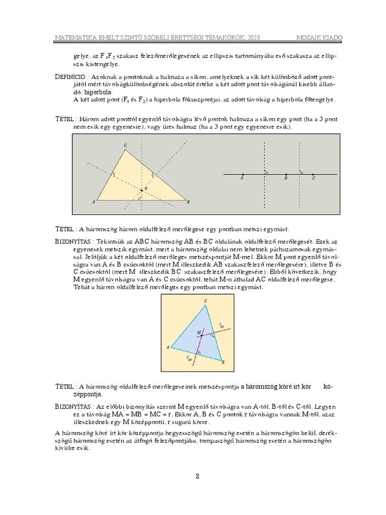 Matematika Emelt Szintû Szóbeli Érettségi Témakörök, 2023 Mozaik Kiadó ...