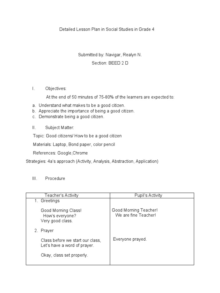 Detailed Lesson Plan in Social Studies in Grade 4 | PDF