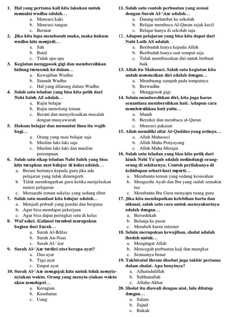Soal Pai Uas Kelas 2 Semsester 2 | PDF