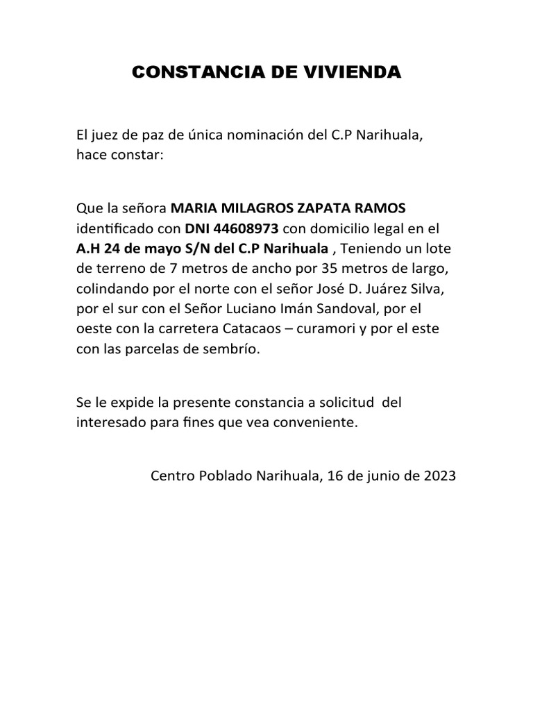 Constancia de Vivienda | PDF