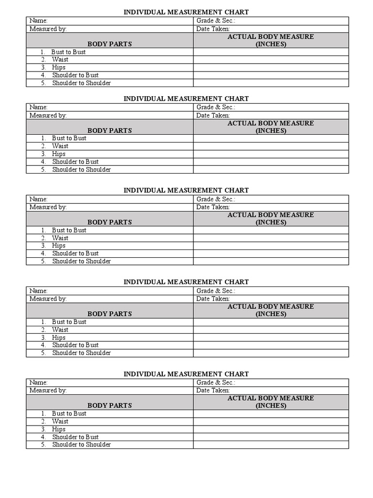 INDIVIDUAL MEASUREMENT CHART | PDF