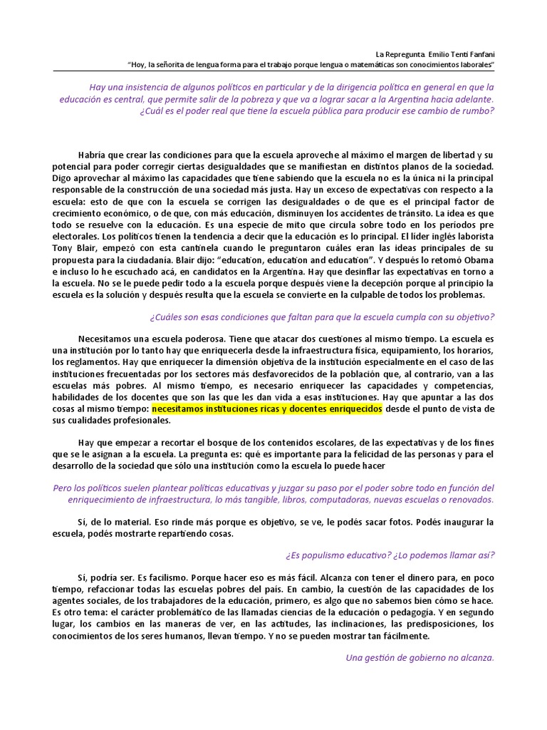 La educación y sus expectativas en Fanfani | PDF | Enseñando | Conocimiento