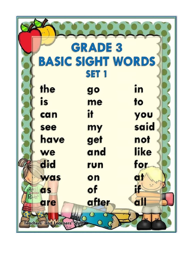 Basic Sight Words Grade 3 | PDF