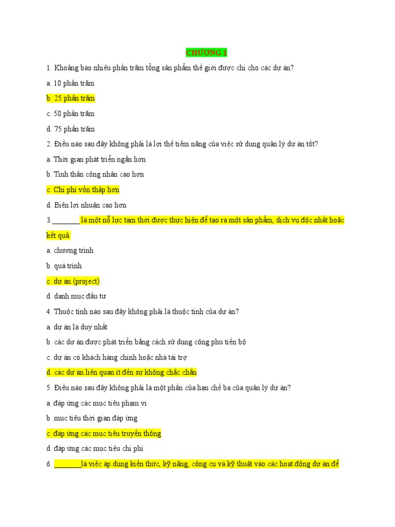 QUIZ QuanLyDuAnCongNgheThongTin Docx | PDF