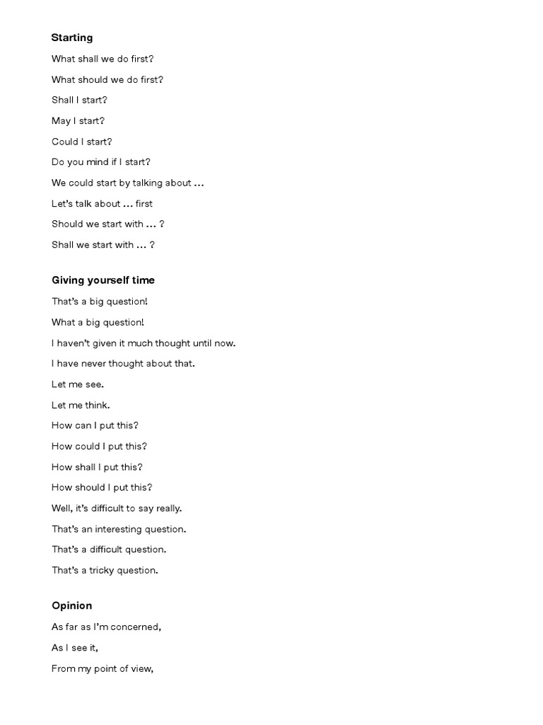 CAE Speaking Expressions | PDF | Psychology | Cognitive Science