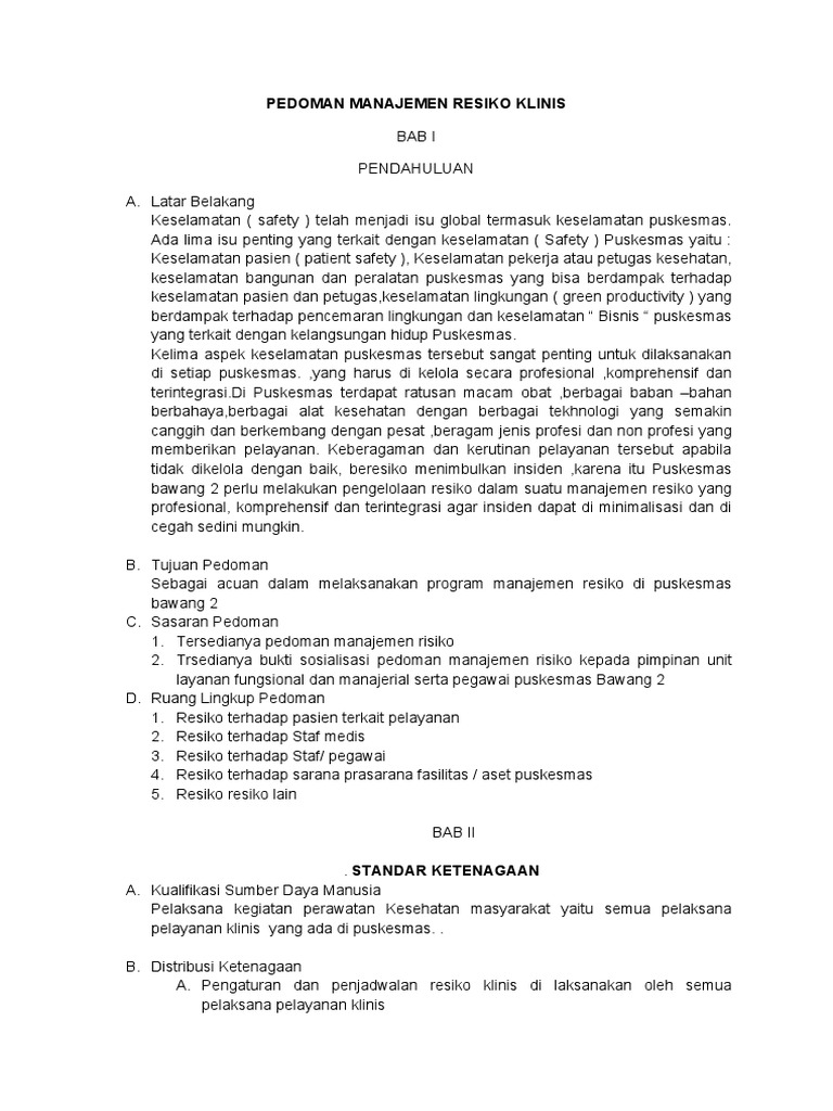 Pedoman Manajemen Resiko Klinis Pdf