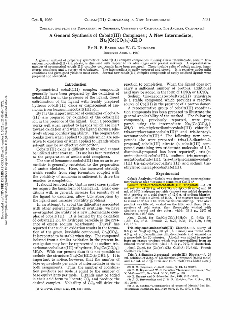 A General Synthesis of Cobalt (III) Complexes | PDF | Coordination ...