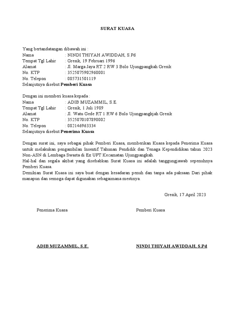 5. SURAT KUASA PENGAMBILAN INSENTIF | PDF