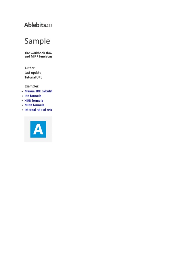 Calculate Irr Excel Pdf 5269