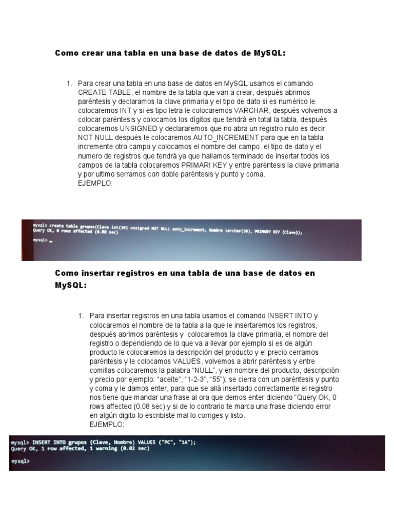 Como Crear Una Tabla en Una Base de Datos de MySQL | PDF