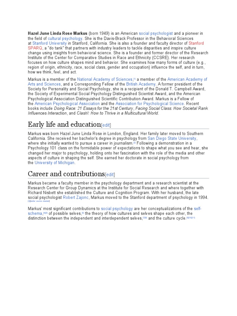 Hazel June Linda Rose Markus | PDF | Psychology | Social Psychology