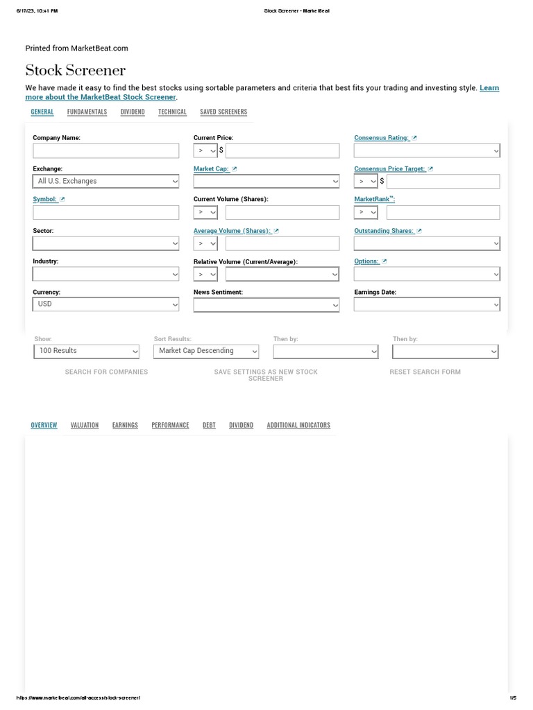 Stock Screener - MarketBeat | PDF | Stocks | Investing