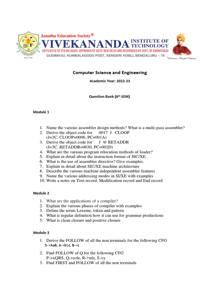 SSQBANK | PDF | Parsing | Theoretical Computer Science