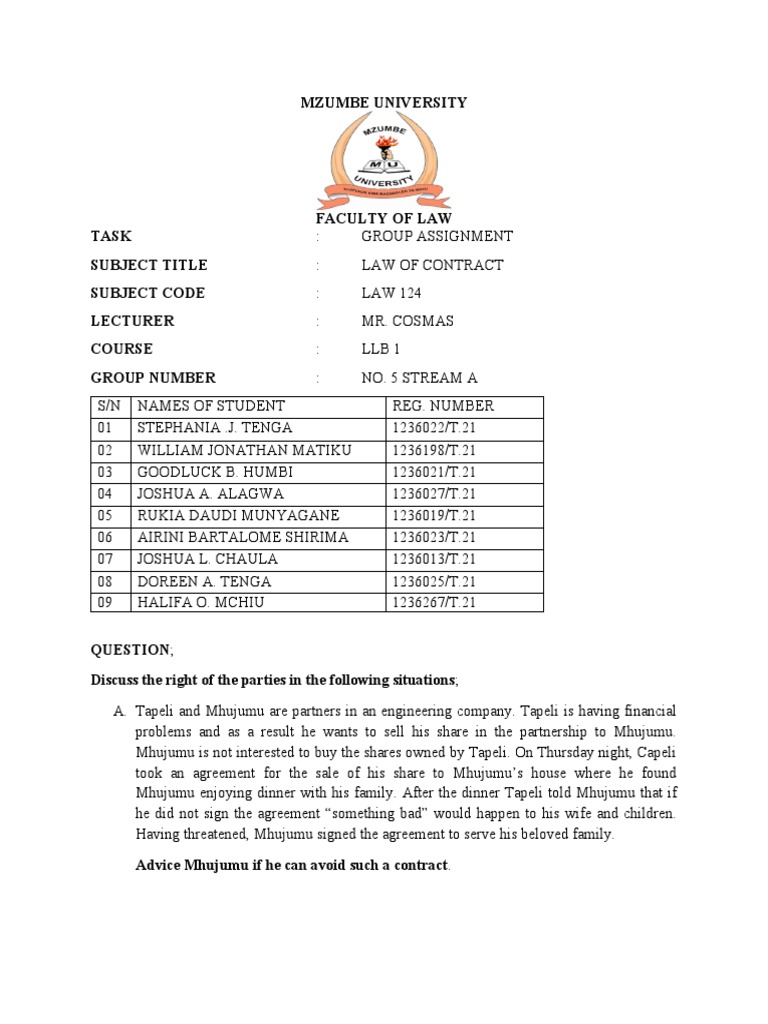 Contract Law Assignment Analysis | PDF | Justice | Crime & Violence