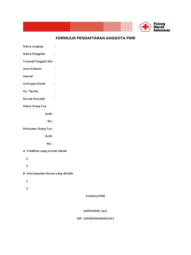Formulir Pendaftaran Anggota PMR | PDF