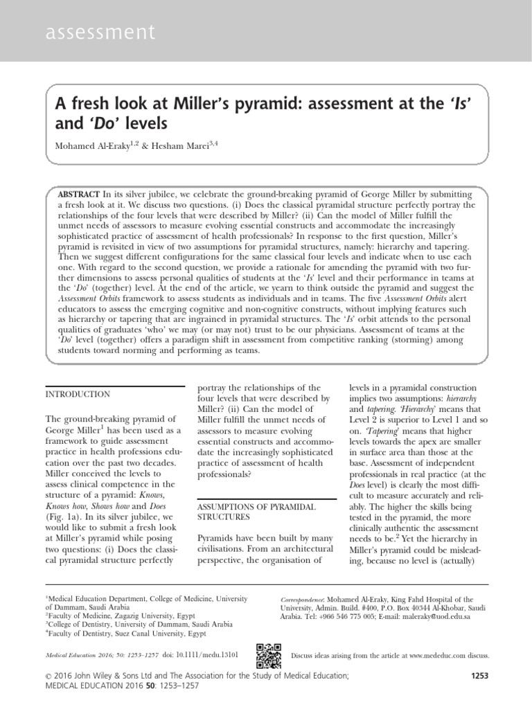 A Fresh Look at Miller's Pyramid | PDF | Medical Education | Learning
