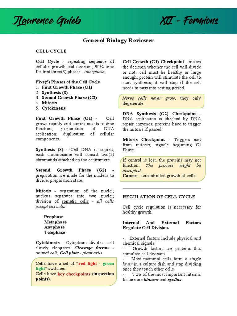 General Biology Reviewer | PDF | Mitosis | Cell Cycle