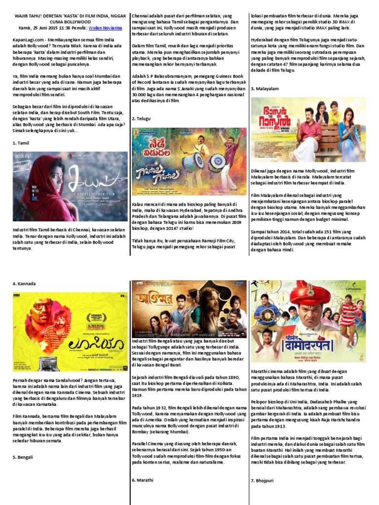 Wajib Tahu! Deretan 'Kasta' Di Film India, Nggak Cuma Bollywood | PDF