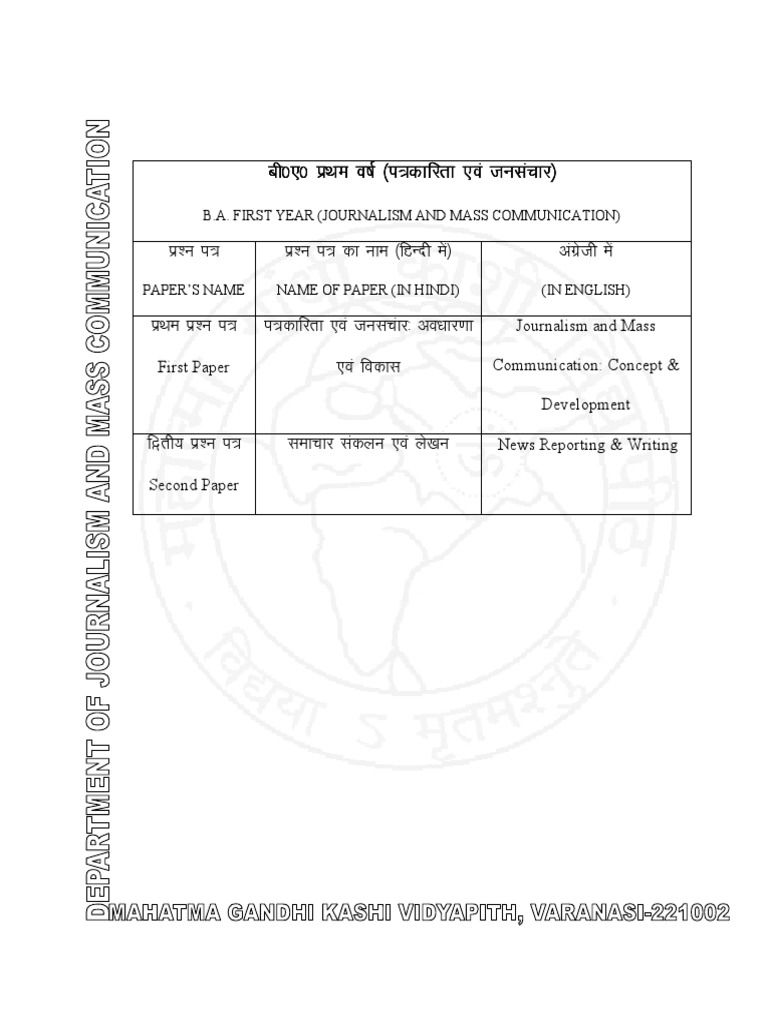 BA Journalism & Mass Communication Syllabus | PDF | Copy Editing | Mass ...