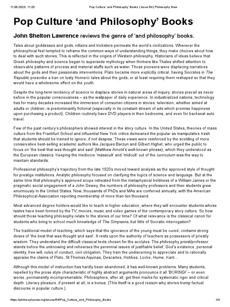 Pop Culture and Philosophy' Books - Issue 64 - Philosophy Now | PDF