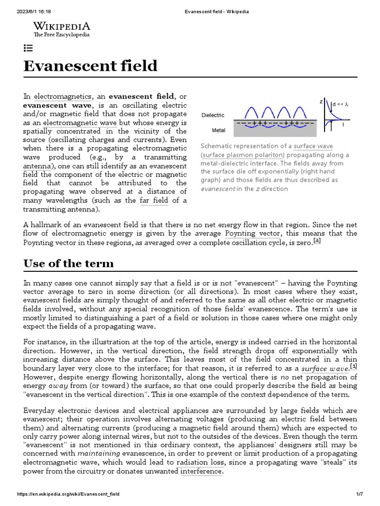 Evanescent Field - Wikipedia | PDF | Waves | Radiation