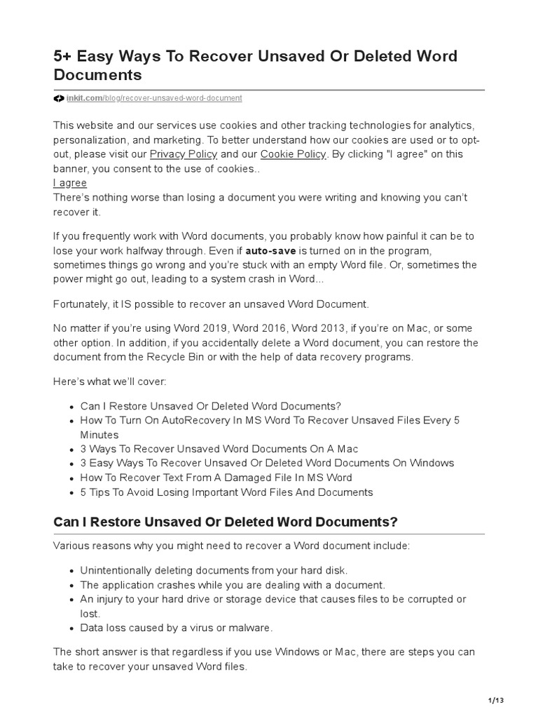 Recover Unsaved or Deleted Word Docs | PDF | Computer File | Microsoft Word