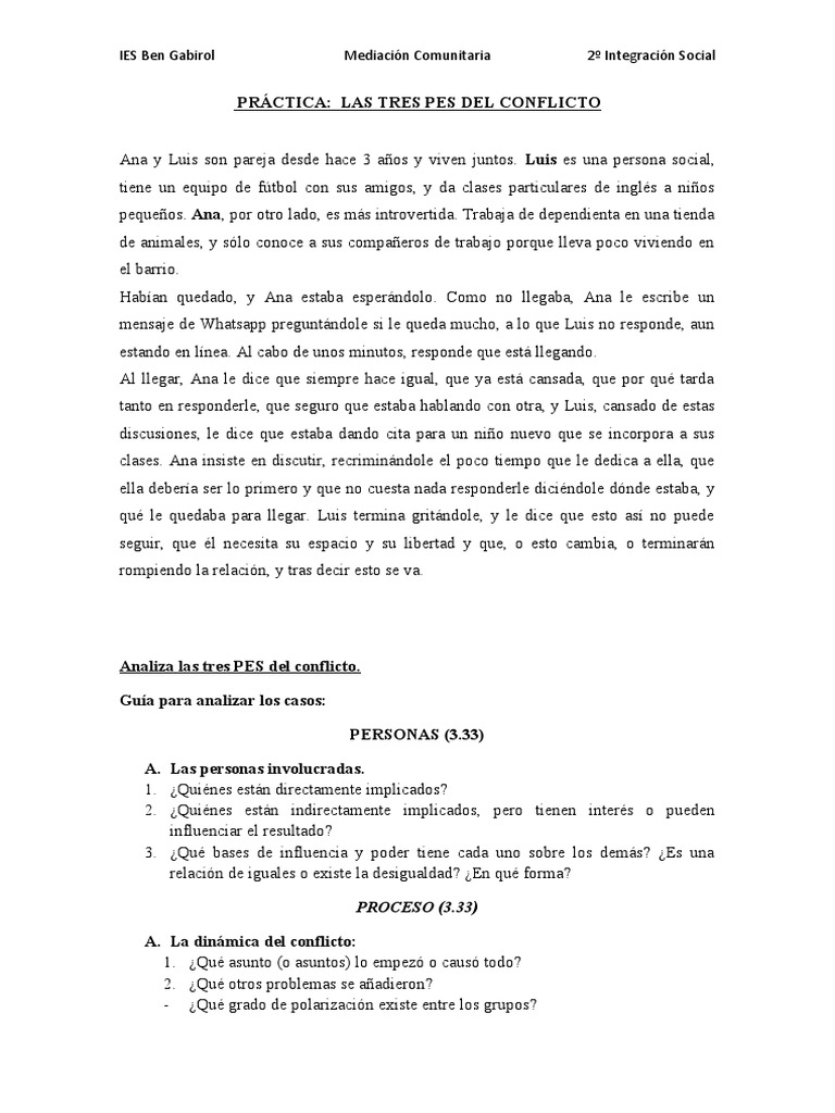 Actividad Las Tres Pes Del Conflicto - Ana y Luis | PDF | Conflicto (proceso)