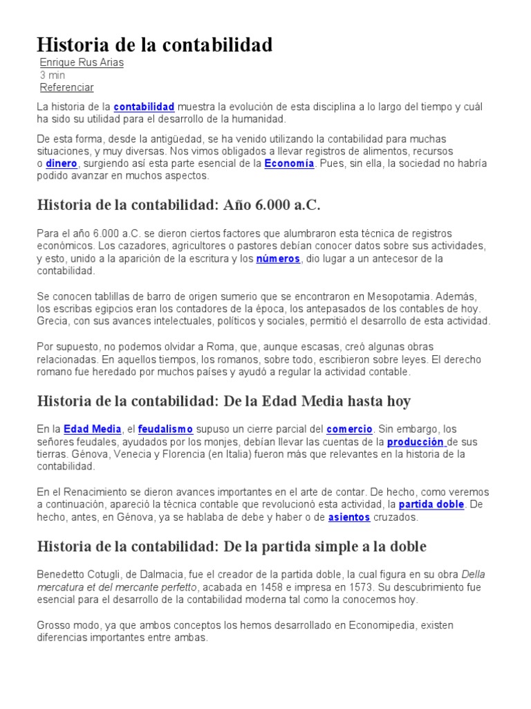 Evolución de la contabilidad a través del tiempo | PDF | Contabilidad ...