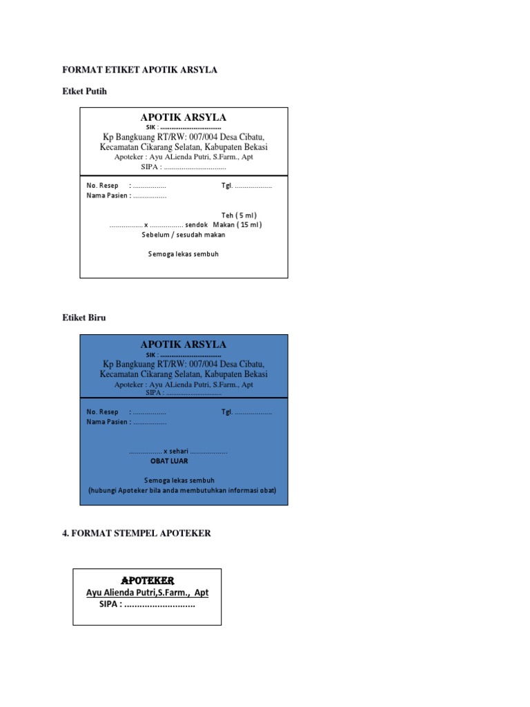 FORMAT ETIKET APOTIK Arsyla | PDF | Memasak, Makanan, & Anggur