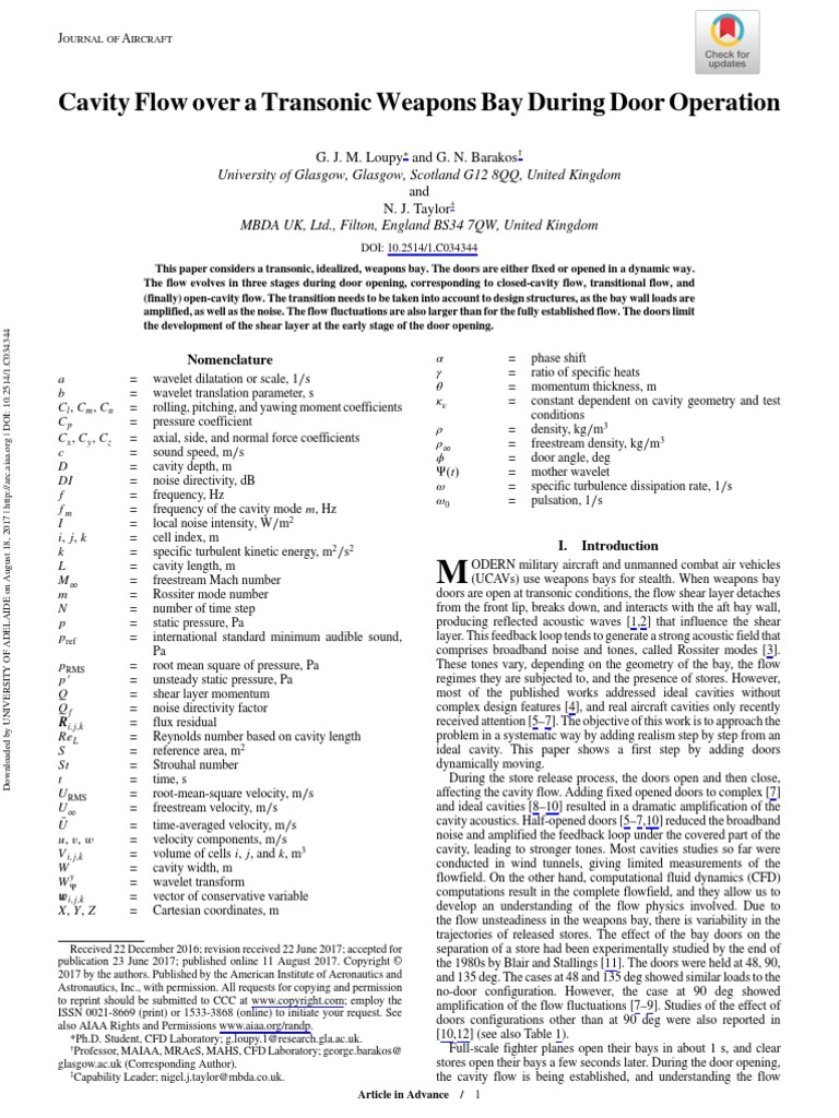 Cavity Flow Over A Transonic Weapons Bay During Door Operation | PDF ...
