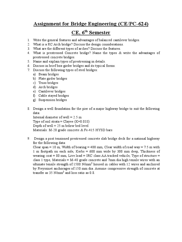 Assignment for Bridge Engineering | PDF
