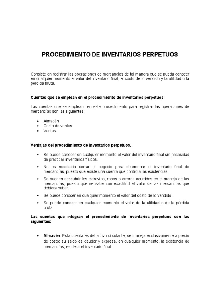 Procedimiento de Inventarios Perpetuos | PDF
