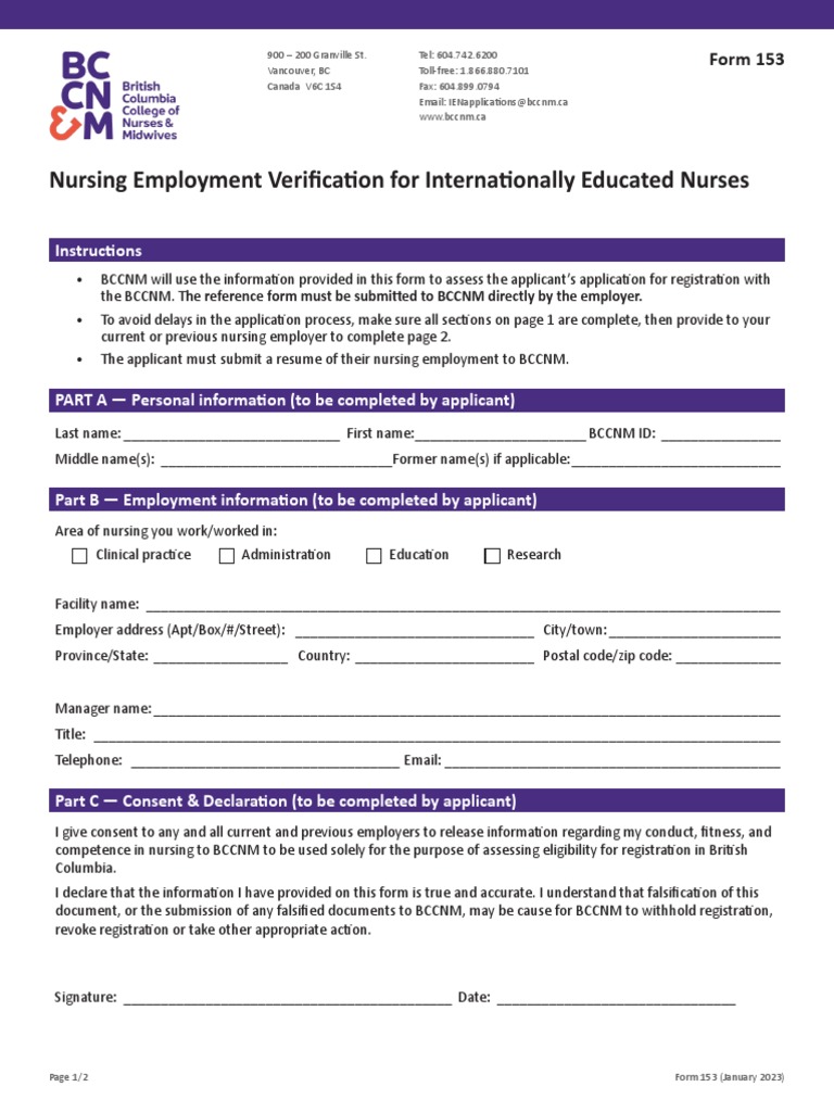 Form153 All Employment Verification For IEN | PDF | Nursing | Labor