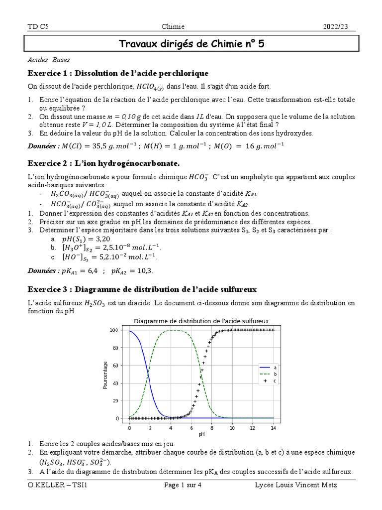 Travaux Dirigés de Chimie N° 5: Exercice 1: Dissolution de L'acide ...