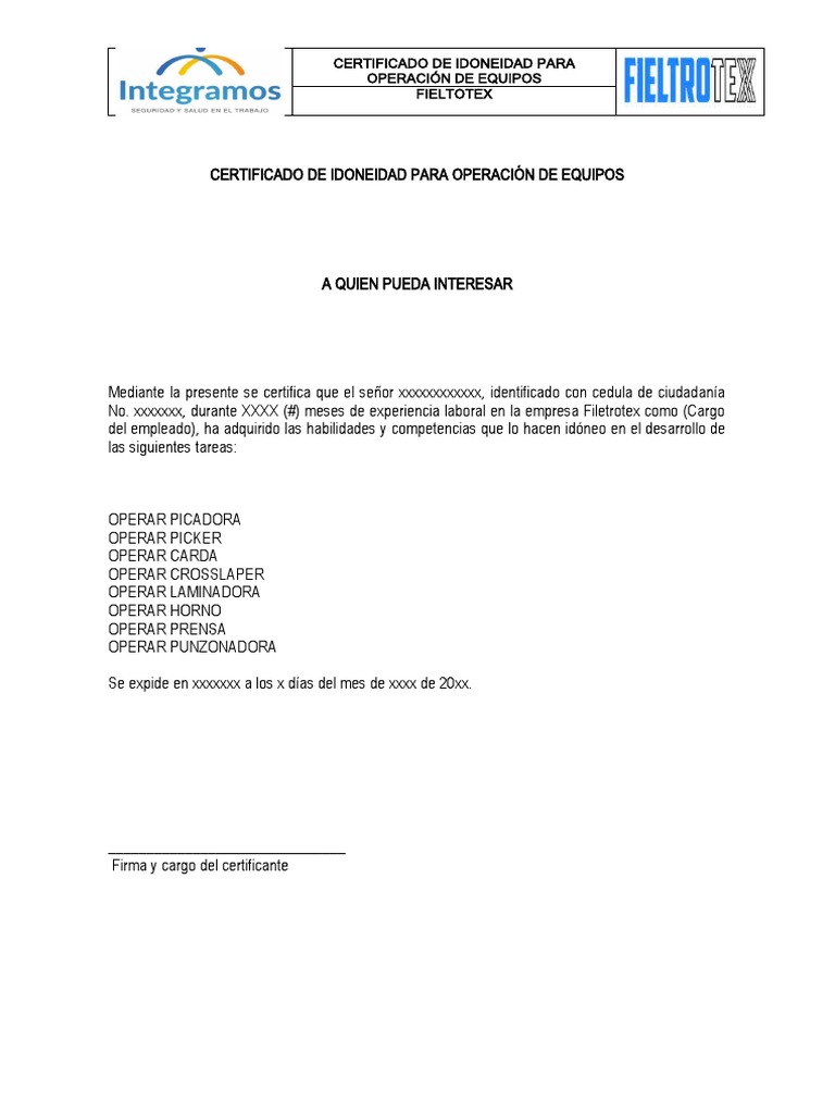 Modelo Carta de Idoneidad para Equipos | PDF | Derecho