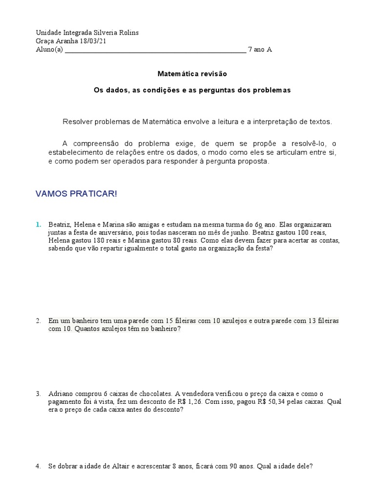 tarefa 7 ano mat | PDF