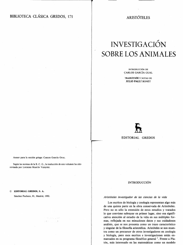Investigación Sobre Los Animales | PDF | Aristóteles | Science